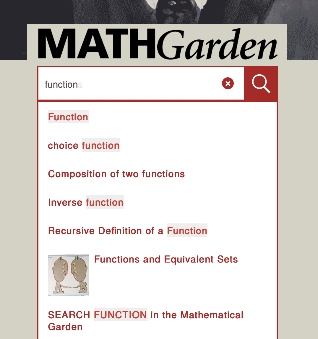 MATHGarden – SEARCH FUNCTION in the Mathematical Garden